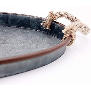Funerom 13.9X 8.8 inch Galvanized Metal Oval Tray with Rope Handle，Farmhouse Serving Tray.