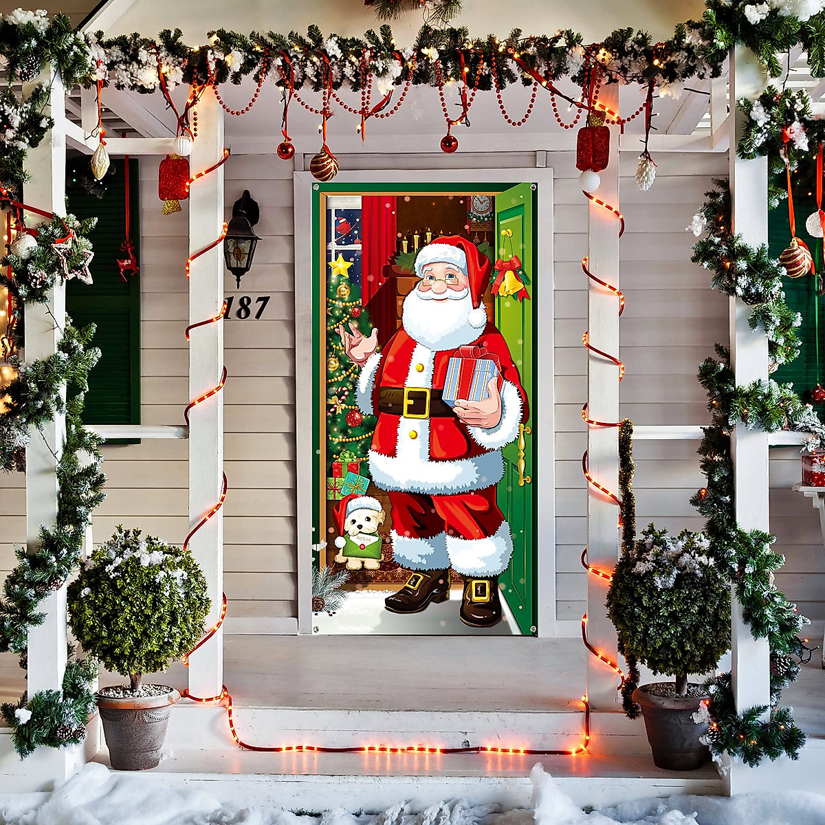Christmas Door Cover Decoration Christmas Santa Claus Door Cover Xmas Door Hanging Banner Christmas Santa Background Banner for Home Front Door Holiday Christmas Decoration (Bright)