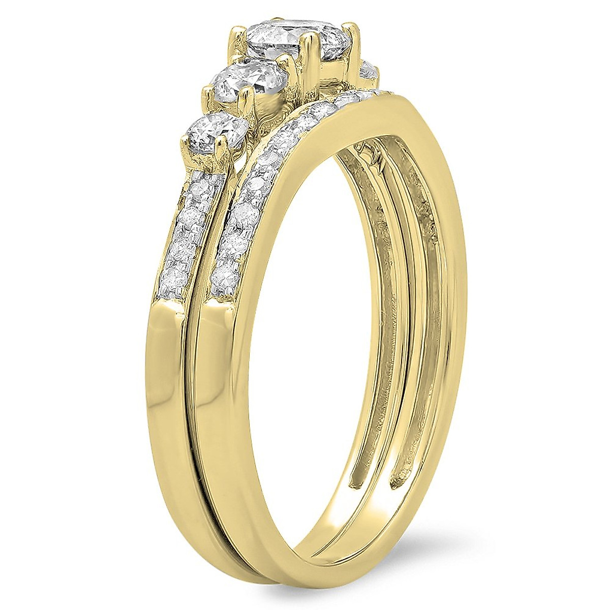 Dazzlingrock Collection 1.50 Carat (Cttw) 14K Round Diamond 5 Stone Engagement Ring Set 1 1/2 CT, Yellow Gold, Size 8.5