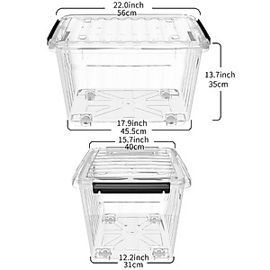 Cetomo Plastic Storage Bin Box Stackable and Nestable with Lid and Secure Latching Buckles, Clear, 60Qt x 6, Pack of 6