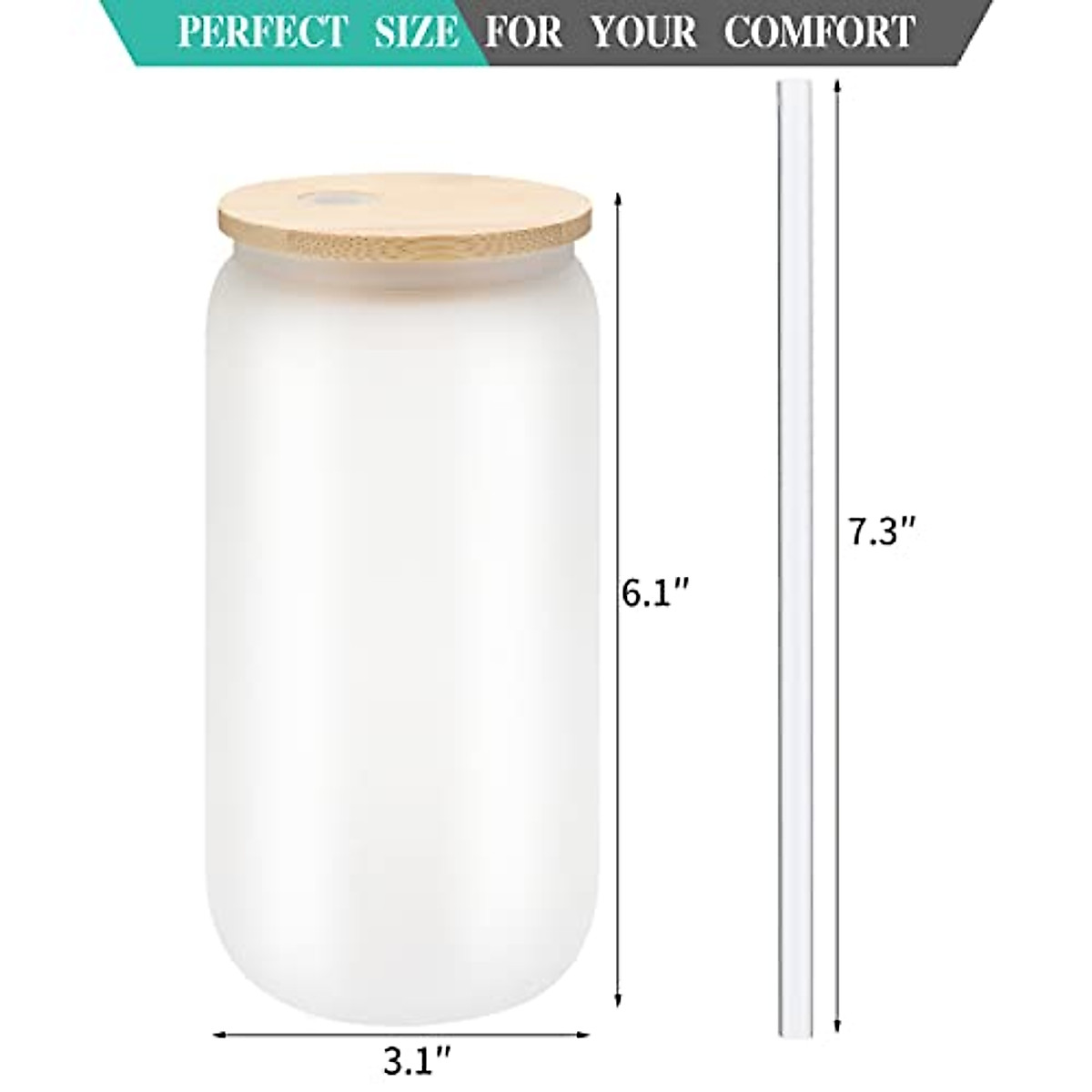 WHEATHUSK 12 Pack Sublimation Glass Cans Frosted 16oz Blanks Beer Can Borosilicate Glasses Tumbler with Bamboo Lids and Straws for Beer, Juice, Soda, Iced Coffee, Drinks (12)