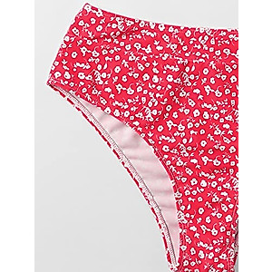 Floerns Women's High Waist Bikini Swimsuit Floral Print V Neck Bathing Suit Watermelon Pink L