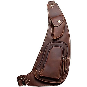 Leathario Men Leather Chest Bag Sling Bag Shoulder Bag Leather Crossbody Bag for Men (Brown-217-L)