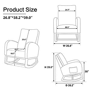 Setawix Rocking Chair for Nursery, Midcentury Modern Accent Rocker Armchair with Side Pocket, Upholstered High Back Wooden Rocking Chair for Living Room Baby Room Bedroom（Beige Bear）