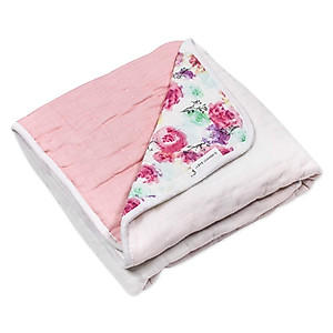 HonestBaby Quilted Baby Blankets Reversible Organic Cotton for Infant Boys, Girls, Unisex, Rose Blossom/Dip Dye, One Size