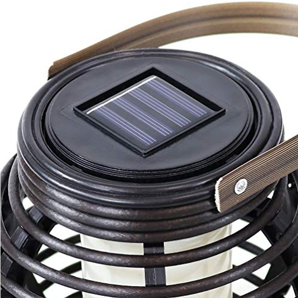 Sunnydaze Lerena Black Outdoor LED Hanging Solar-Powered Lantern with Candle - Plastic - 6-Inches Tall - Light Up Your Yard, Deck, Patio, Porch, or Garden