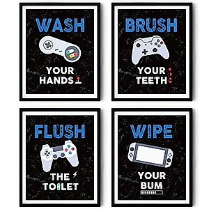 FALJIOK Gamer Bathroom Wall Art Decor Poster Prints, Gaming Wall Decor Video Game Controller for Boys Kids Son Gamer Bathroom Decorations (8"x10"x4 Unframed)