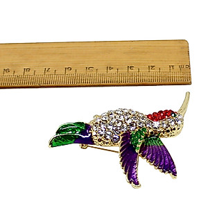 Large Hummingbird Crystal Brooch Pin with Sparkly Multicolor Rhinestones, Unique Bird Costume Jewelry or Hummingbird Gift for Women