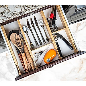 Bamboo Drawer Dividers Set of 4, Expandable Drawer Organizer, Utensil Drawer Organizer, Dresser Drawer Divider, Drawer Separators, Adjustable Drawer Divider with Secure Hold and Protective Padding