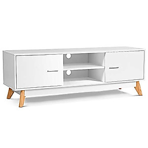Tangkula TV Stand, Modern White TV stand for 60 Inch TV, with 2 Storage Cabinets & 2 Open Shelves, for Home Living Room Furniture, Wood TV Stand
