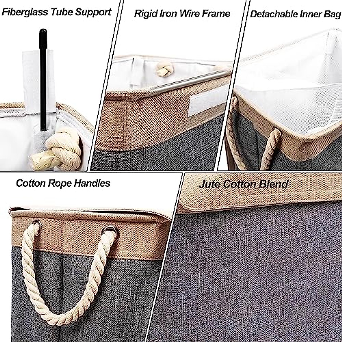 HEDAQI Laundry Basket Hamper with Lid Collapsible 72L Large Laundry Hamper with Lid and Removable Bag Liner, Waterproof Hamper Storage Basket for Laundry, Bedrooms, Bathroom (Grey)