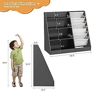 NACHES Montessori Kid Bookshelf Toddler Bookcase Cabinet Children Book Rack Display Toy Storage Organizer 4 Tier 5 Sling Deep Sleeves Classroom Bedroom Nursery Playroom Wood (Black)