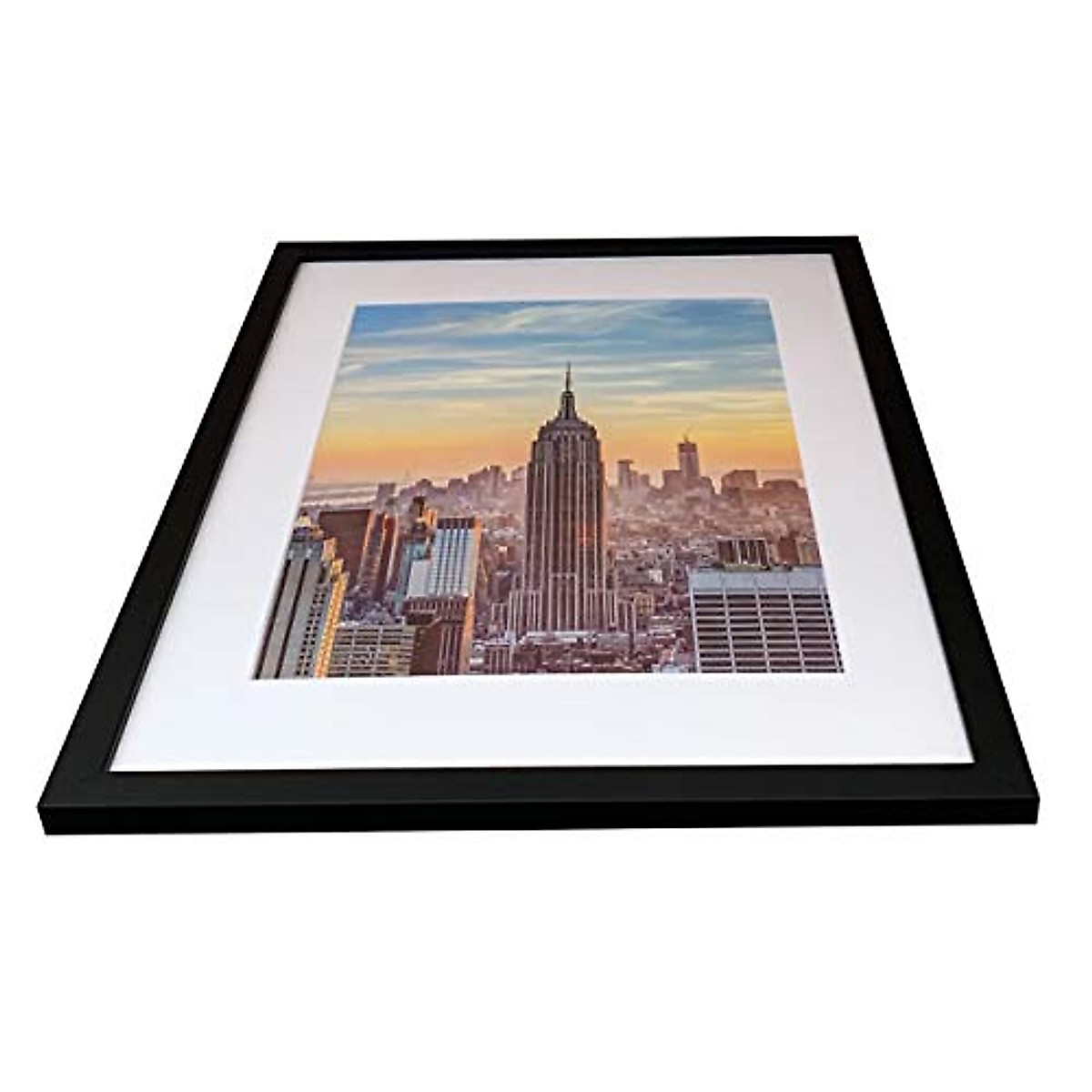 Frame Amo Black 16x24 Picture Frame, 11.5x17.5 White Mat Opening for 12x18 Image, 1 Inch Border, Acrylic Front