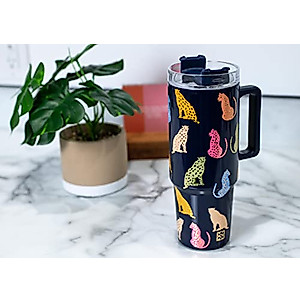 Mary Square Leader of the Pack Leopard Navy 30 ounce Stainless Steel Water Tumbler with Handle