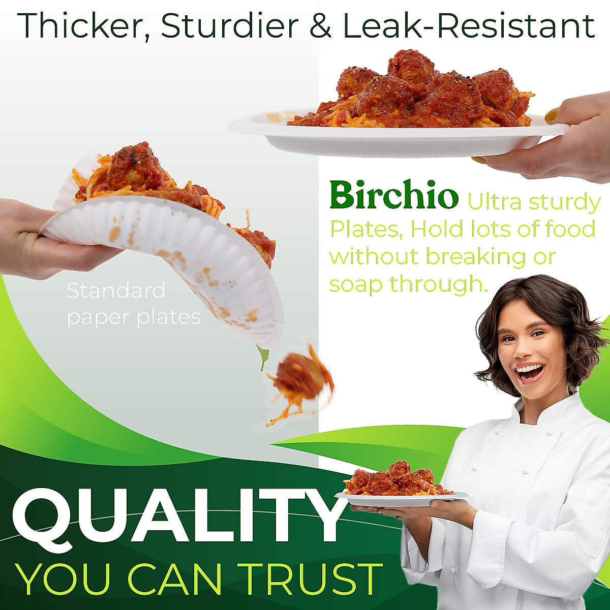 BIRCHIO 150pcs 100% Compostable Small Paper Plates (7 in), Heavy Duty, Eco Friendly Appetizer & Dessert Plates, Biodegradable Sugarcane Fiber