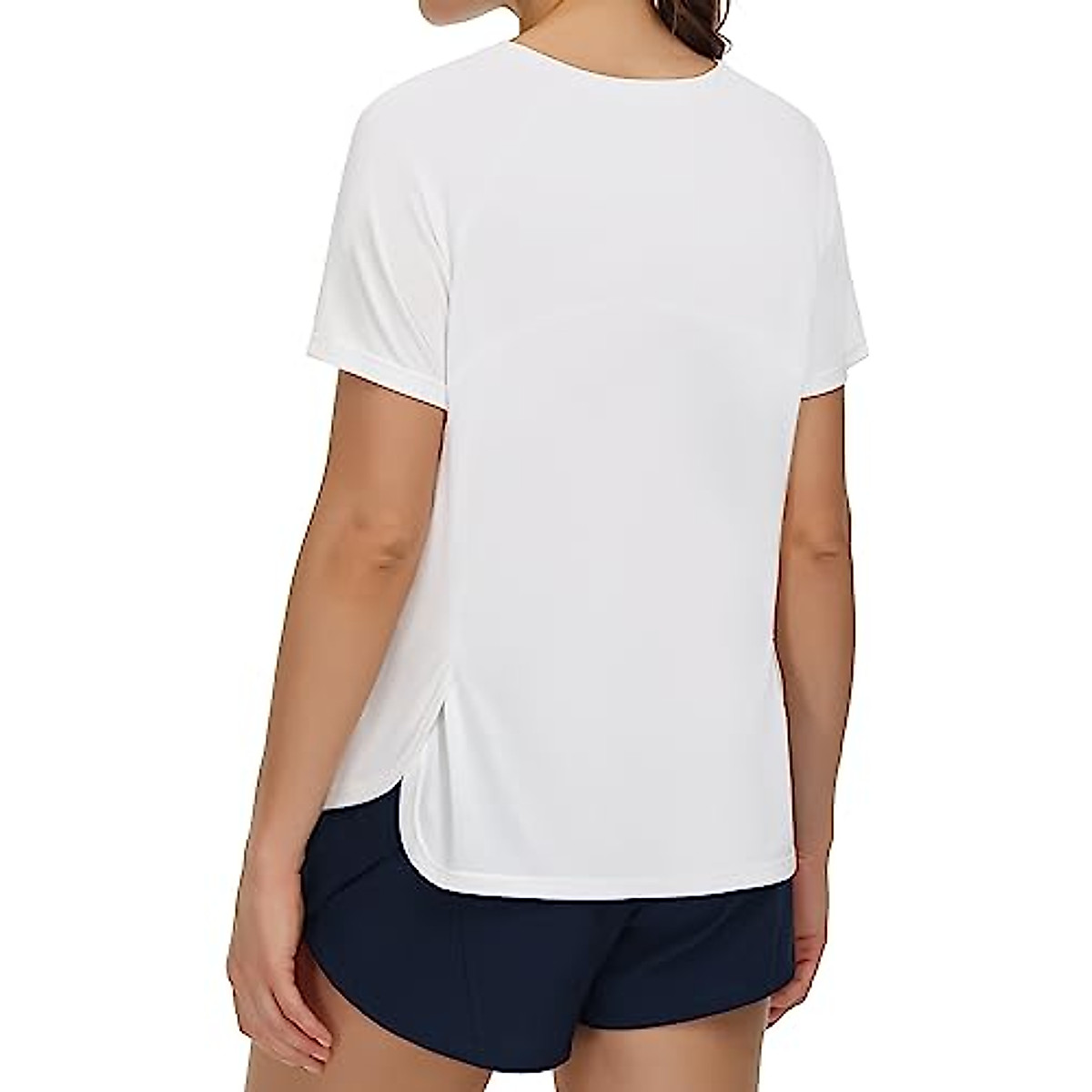 THE GYM PEOPLE Women's Short Sleeve Workout Shirts Breathable Yoga T-Shirts with Side Slits Athletic Tee Tops White