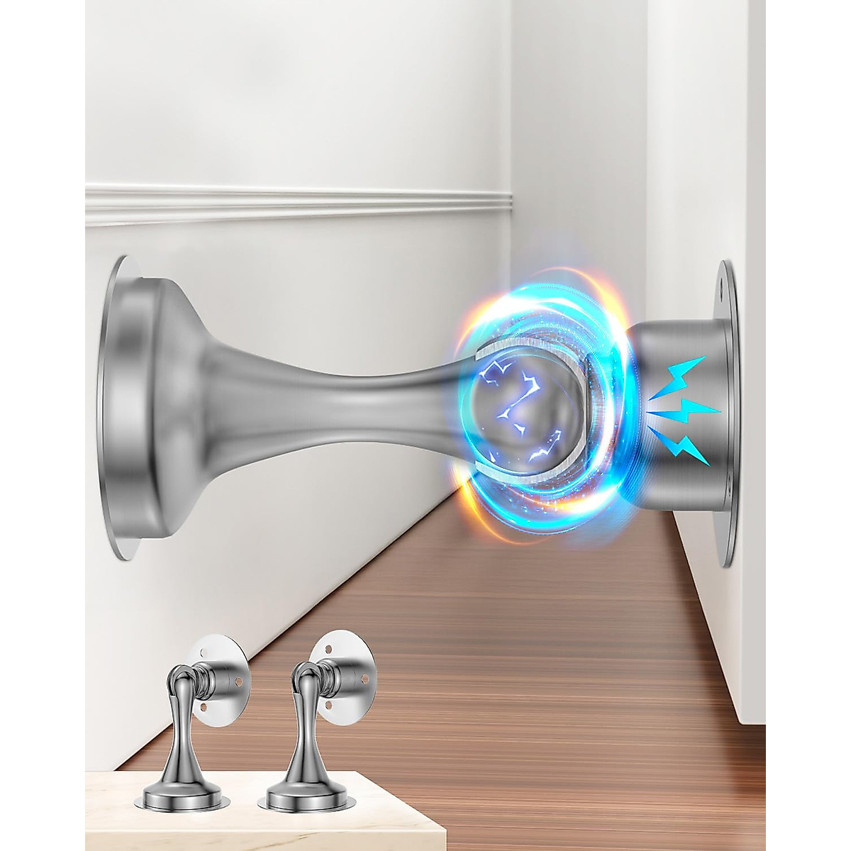 WINONLY Door Stopper, Magnetic Door Stop, Stainless Steel, Magnetic Door Catch, 3M Double-Sided Adhesive Tape, No Drilling, Screws for Stronger Mount, Hold Your Door Open, for Wide Doors (2)