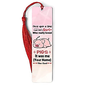 Personalized Bookmark, Customized Cute Pig Bookmarks with Name, Inspirational Quote Metal Markers Ruler Ornament, Gifts for Book Lovers, Pig Animal, Women Men On Birthday Christmas Day, Multicolored