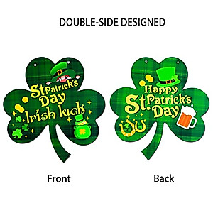 SICOHOME St. Patrick's Day Decoration,9.5"x 10" Happy St. Patrick's Day Door Sign,Shamrock Shaped Hanging Sign for Party Supplies Home Window Wall Farmhouse Indoor Outdoor Decor