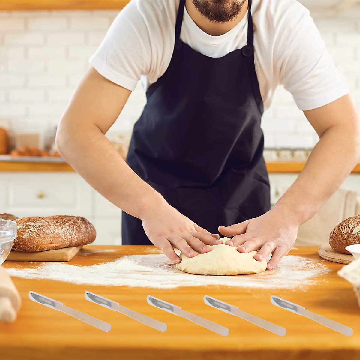 EOPER Bakers Lame Bread Tool 10 Pieces Western Style Curve Bread Knifes Dough Scoring Bread Slicer Tool with Plastic Protective Cover Baking Sourdough Razor French Cutter For Bread Bakers