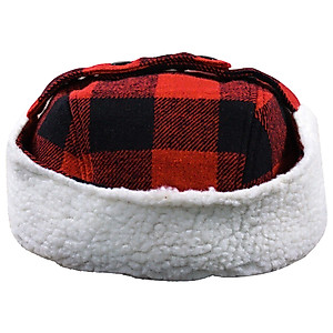 Levine Hats Men's Wool Plaid Elmer Fudd Hat with Sherpa Earflaps Hunting Cap (XLarge - fits 7 1/2 to 7 5/8, Red/Black)