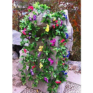 XHSP 2 Bunches Artificial Vines 35.4" Morning Glory Hanging Plants Silk Garland Fake Green Plant Home Garden Wall Fence Stairway Outdoor Wedding Hanging Baskets Decor