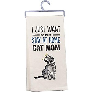 Primitives by Kathy 33139 Screen-Printed Dish Towel, 18 x 26-Inches, Just Want to Be a Cat Mom