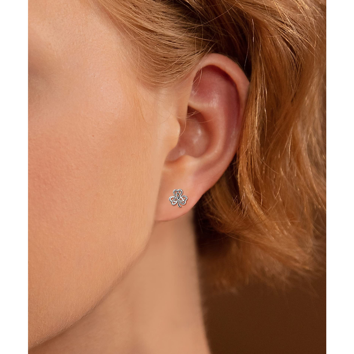 INFUSEU Shamrock Earrings Celtic Knot Stud Irish Jewelry for Women Sterling Silver Small Tiny Four Leaf Clover Little Teengirl Teen Adolescent Teenager Young 925 Gift 6mm