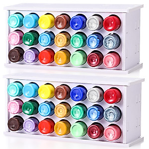 Hicarer 2 Pcs 21 Holes Craft Paint Storage Organizer Vertical Paint Rack Stand Paint Storage Containers Wall Mounted Paint Holder Removable Paint Organizer Box for 2oz Paint Bottle Art Supplies