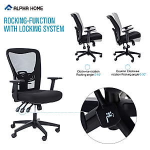 ALPHA HOME Office Chair Ergonomic Home Desk Chair Mid Back Mesh Computer Task Chair with Lumbar Support Executive Stool with Adjustable Armrest & Seat Cushion Rolling Swivel Desk Chair-Capacity 300LBS