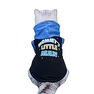 QWINEE Mom Boy Dog Hooded Tank Tops Letter Print Cat Puppy Hoodie Vest Sleeveless Pullover Dog Shirt Stretchy Pet Clothes for Small Medium Large Cats Dogs Kitten Blue M
