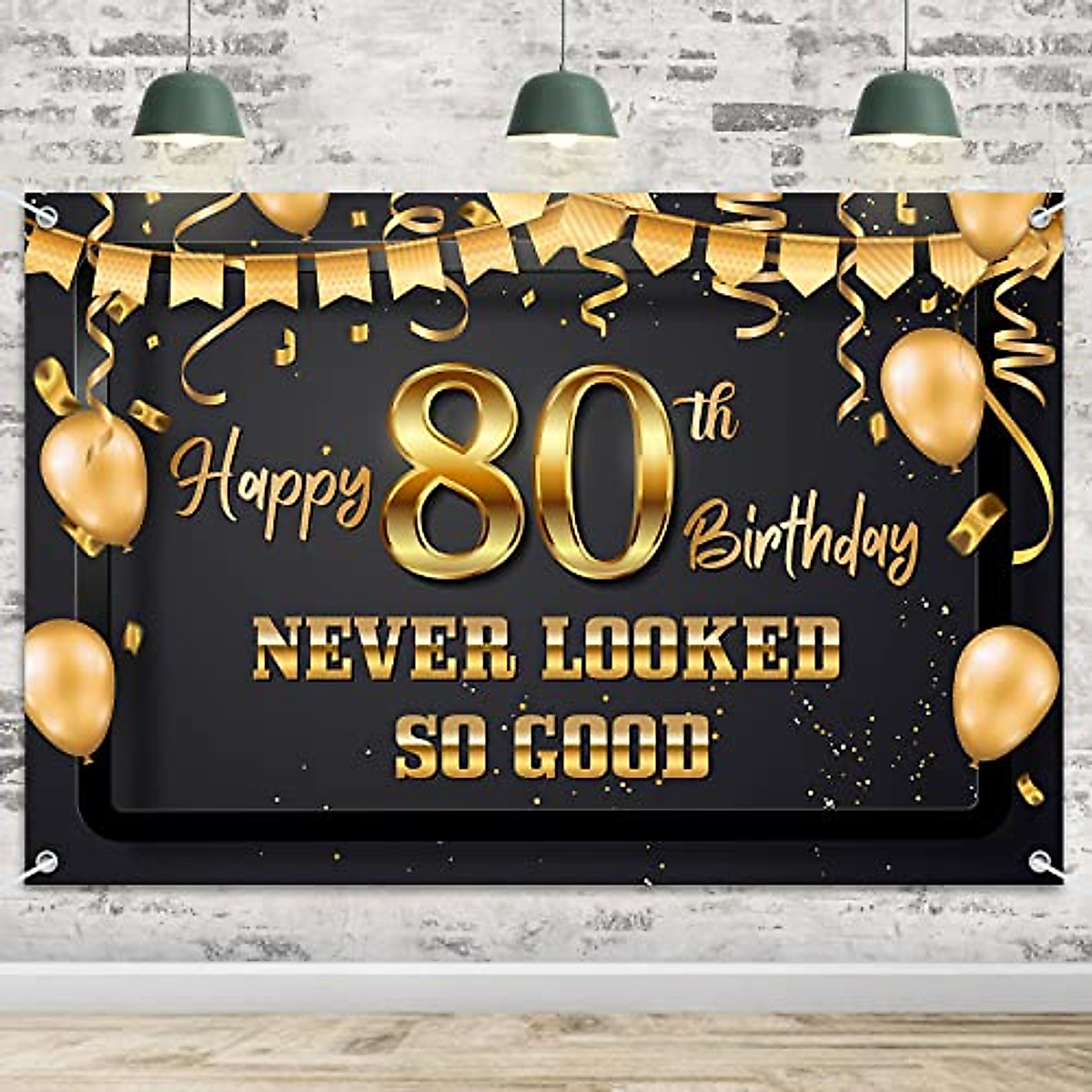 HAMIGAR 6x4ft 80 Never Looked So Good Banner Backdrop - Funny Happy 80th Birthday Decorations Party Supplies for Men Women - Black Gold