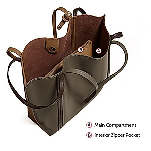 FOXLOVER Genuine Leather Tote Shoulder Bag for Women Ladies Handbags Purse with Removable Inner Zipper Bag