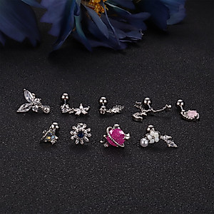 JOERICA 16G Dangle Cartilage Earrings for Women 316L Stainless Steel CZ Dangle Helix Tragus Conch Cartilage Stud Ear Piercing Jewelry