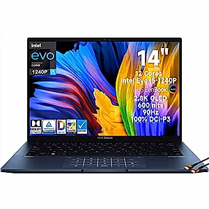 ASUS Zenbook 14" 2.8K OLED Laptop 12 Cores 12th Gen Intel Evo i5-1240P 600 nits 90Hz 100% DCI-P3, 18 hrs Battery Life, Thunderbolt 4, WiFi 6E w/HDMI Cable(8GB RAM | 256GB PCIe SSD)