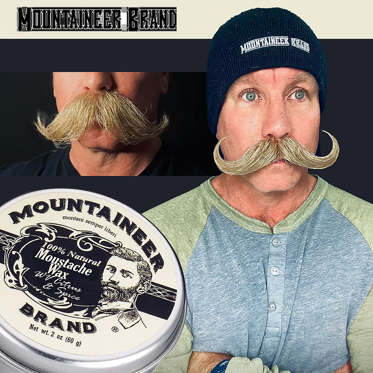 Mountaineer Brand Mustache Wax | Strong Hold | All Natural Ingredients with Beeswax | Grooming Beard Moustache Wax For Men | Made in USA | Citrus & Spice Scent 2oz