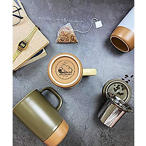 Mora Ceramics Large Tea Mug with Loose Leaf Infuser and Ceramic Lid, 18 oz, Portable, Microwave and Dishwasher Safe, Tall Coffee Cup - Rustic Matte Ceramic Glaze, Modern Herbal Tea Strainer, Olive