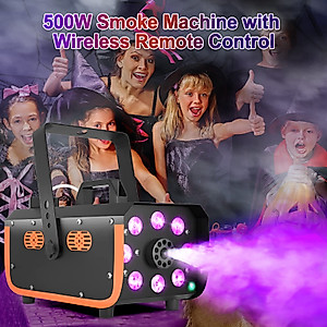 Light Rain and Splash Proof Fog Machine, HAKUTA 500W Smoke Machine with 2300 CFM Output of Fog and 2 Remotes, 8 LED Lights with 4 Light Effects for Outdoor Music Festival Pool Party Wedding DJ Stage