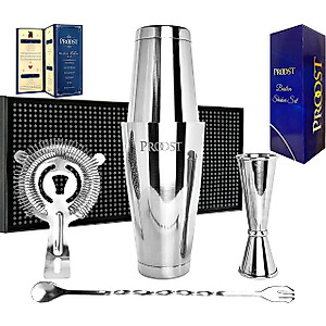 Boston Shaker Set with Bar Mat, Cocktail Shaker Set - Bartender Kit, Perfect Bar Set for Home Bar with Essential Bar Tools