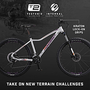 Mongoose Tyax Sport Adult Mountain Bike, 27.5-Inch Wheels, Tectonic T2 Aluminum Frame, Rigid Hardtail, Hydraulic Disc Brakes, Womens Small Frame, White