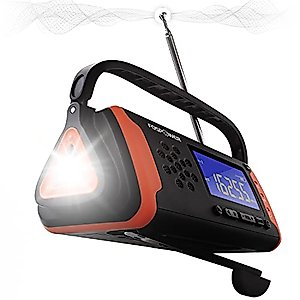 FosPower 4000mAh NOAA Emergency Weather Radio (Model D2) Portable Power Bank with Solar Charging, Hand Crank & Battery Operated, LCD Display, SOS Alarm, AM/FM & LED Flashlight for Outdoor Emergency