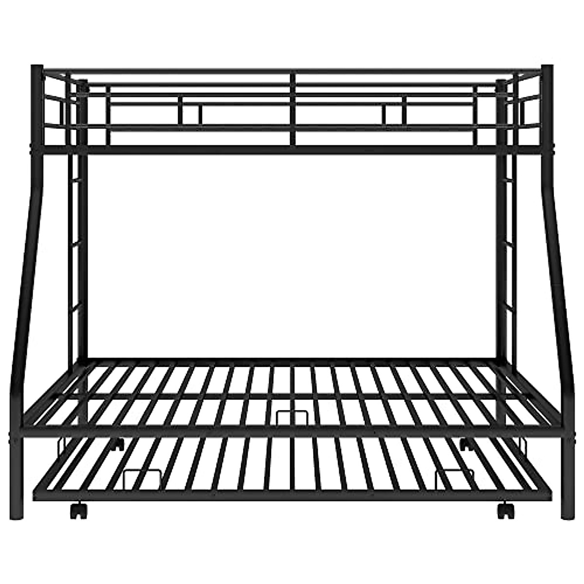 Harper & Bright Designs Bunk Bed with Trundle, Metal Bed Frame with Ladder, Safety Sturdy Guardrail for Kids, Teen, No Box Spring Needed (Twin Over Full,Black)