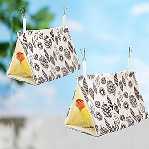 2PCS Hanging Winter Warm Bird Bed, Bird Nest House, Bird Hanging Hammock House, Plush Snuggle Bird Hammock, Hideaway Cave Bed Tent for Hamster Budgies Parakeet Cockatiel Lovebird Parrot (Leaf)