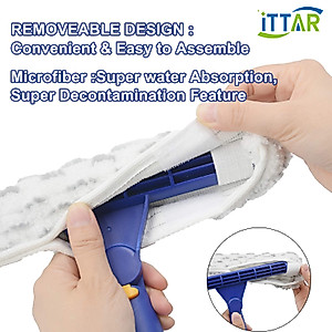 ITTAR Window Squeegee Cleaner Kit, Rotatable Rubber Squeegee and Microfiber Scrubber-2 Pads, Washing kit with 60" Telescopic Stainlees Steel Pole, Window Cleaning Tool for Home Shower Car Windshield