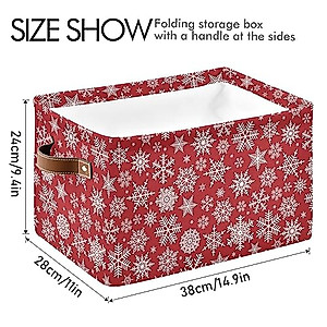 Bolaz Foldable Storage Basket, Cube Organizer Bins Christmas Pattern with White Snowflakes on Red Background Bag Dual Handles for Closet Shelf Christmas 3 one size x1 (g287633336p505c540s1092)
