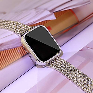 Supoix Compatible with Apple Watch Band 38mm + Case, Women Jewelry Bling Diamond Rhinestone Replacement Metal Strap &Soft TPU Protector Case for iWatch Series 3/2/1（Silver)