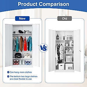 BYNSOE Metal Storage Cabinet 72'' Metal Locker with Locking Metal Storage Locker with Hanging Rod for Office Hospital Require Assembly (White)