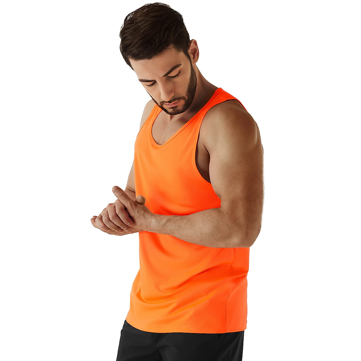 URBEST Men's Neon Workout Sleeveless Shirts Quick Dry Swim Beach Muscle Gym Running Athletic Tank Top Neon Orange 5XL