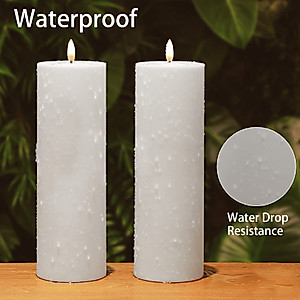 Large Flameless LED Candles Outdoor: 12" x 4" Battery Operated Pillar Candles Flickering with Timer Waterproof Fake Electric Candles with Remote for Patio Porch Lanterns (White Set of 2)