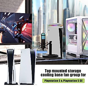 Raryars Console Cooling Fan with Dust Cover Colorful LED Light for PS5 Console Disc Edition & Digital Edition Silent Absorb Fan Cooler with 2 USB Port Playstation 5 Cooling System